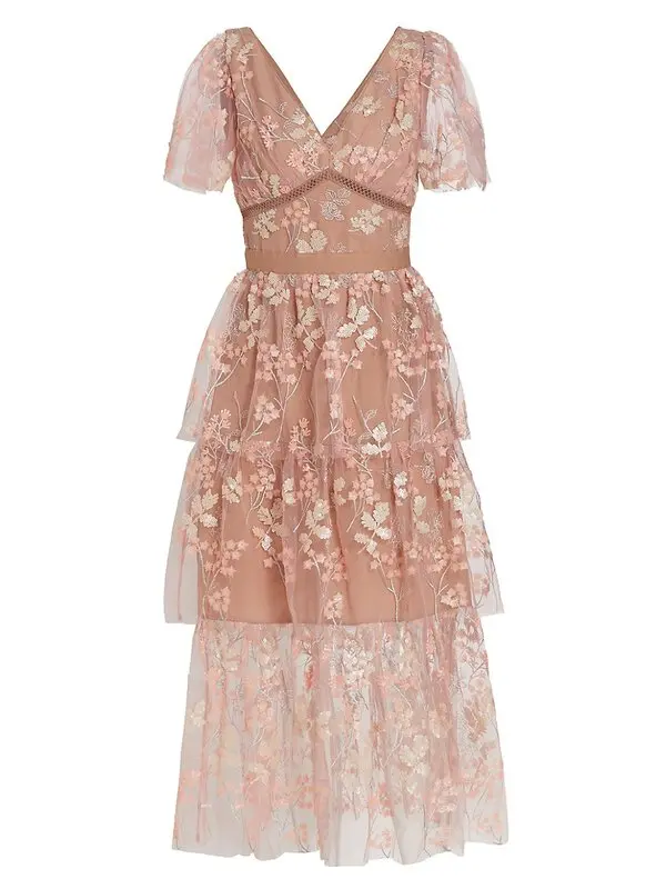 Self-Portrait Semi-Sheer Sequin-Embroidered Midi-Dress In Pink - 50% Off |  Editorialist