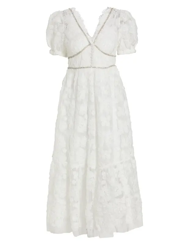 Self-Portrait Embellished Ribbon Lace Midi-Dress In White - 50% Off |  Editorialist