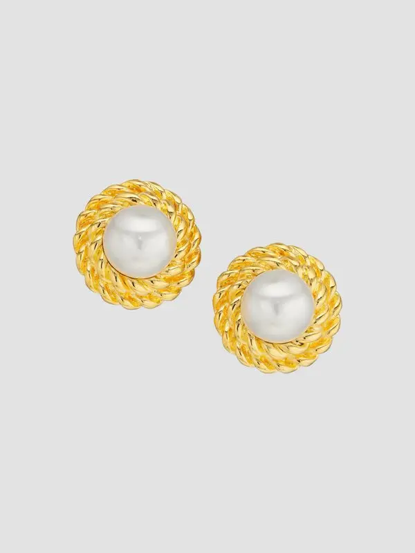 KENNETH JAY LANE Goldtone Cable & Faux Pearl Clip-on Earrings