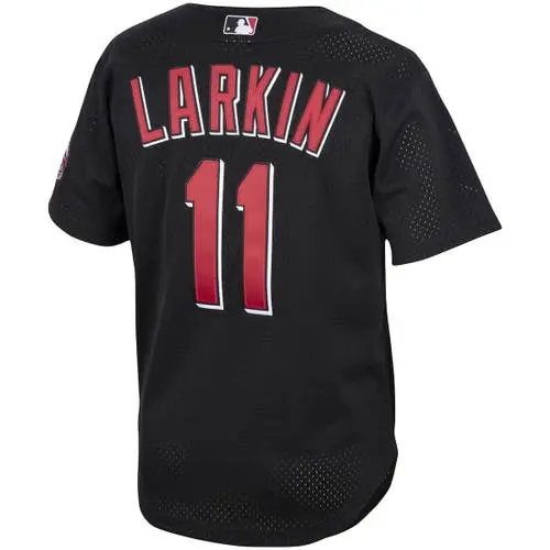 Mitchell & Ness Barry Larkin Cincinnati Reds Cooperstown Collection Mesh Batting Practice Button-up Jersey