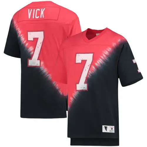 Mitchell & Ness Michael Vick /red Atlanta Falcons Retired Player Name & Number Diagonal Tie-dye V-neck T-shirt - Black