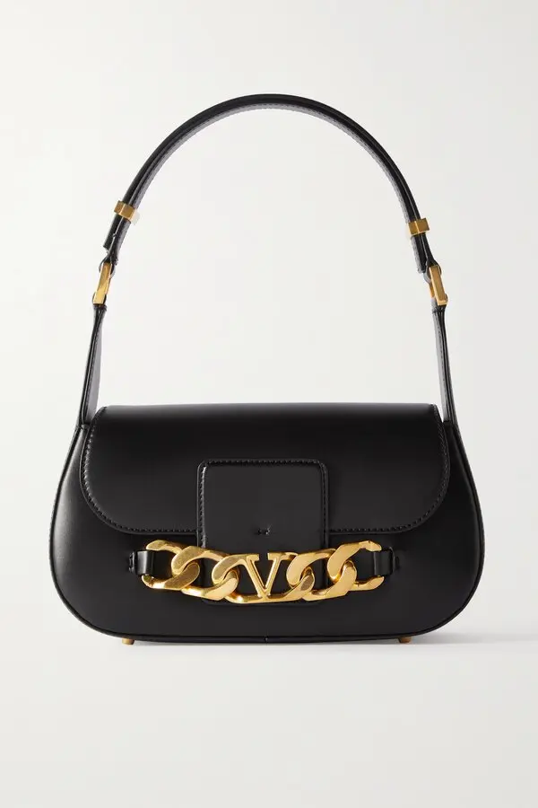Valentino Garavani Vlogo Chain Embellished Leather Shoulder Bag