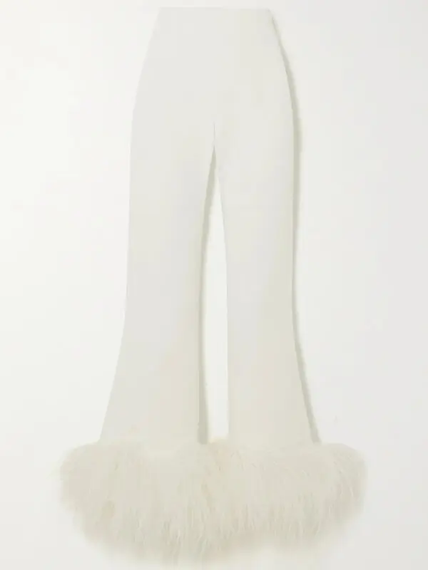 16Arlington Brisbane Cropped Feather-trimmed Crepe Pants - Neutrals