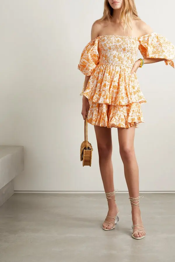 Caroline Constas Finley Shirred Floral-Print Cotton-Blend Poplin Mini Dress  In Orange - 40% Off | Editorialist