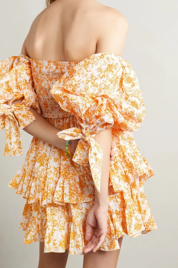 Caroline Constas Finley Shirred Floral-Print Cotton-Blend Poplin Mini Dress  In Orange - 40% Off | Editorialist