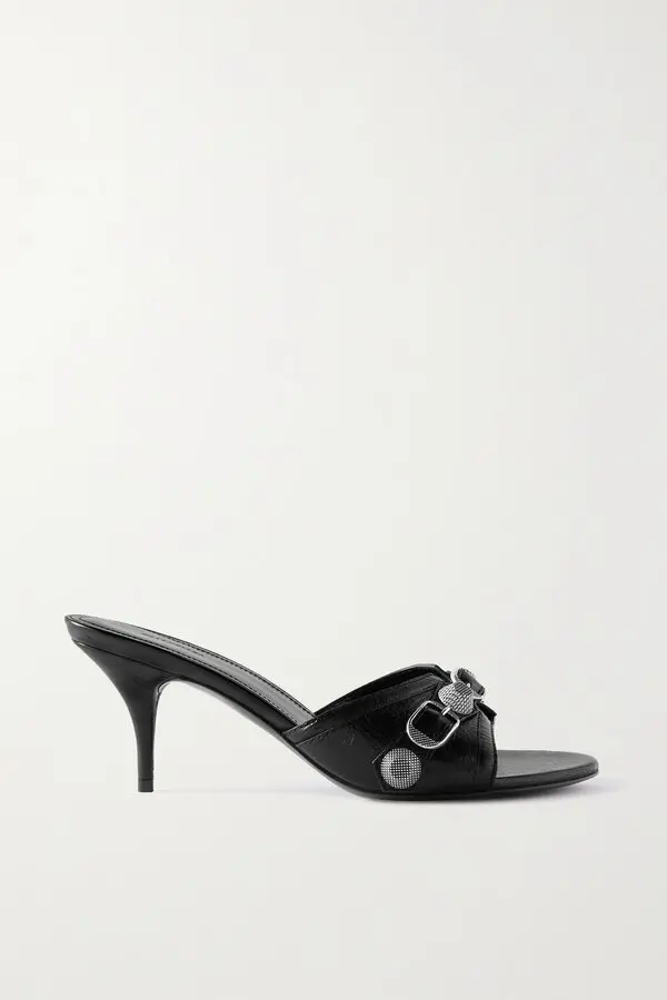 Balenciaga Cagole Studded Leather Mules - Black