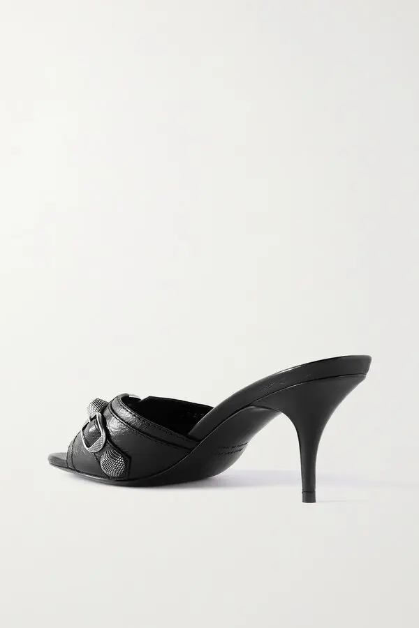 Balenciaga Cagole Studded Leather Mules - Black
