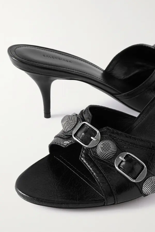 Balenciaga Cagole Studded Leather Mules - Black