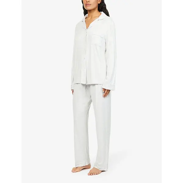 THE NAP CO All-over Pattern Piped Stretch-jersey Pyjama Set - Grey Marl