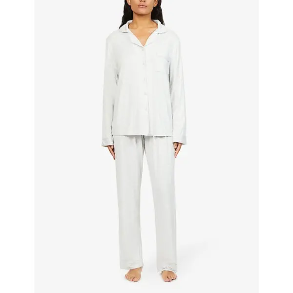 THE NAP CO All-over Pattern Piped Stretch-jersey Pyjama Set - Grey Marl