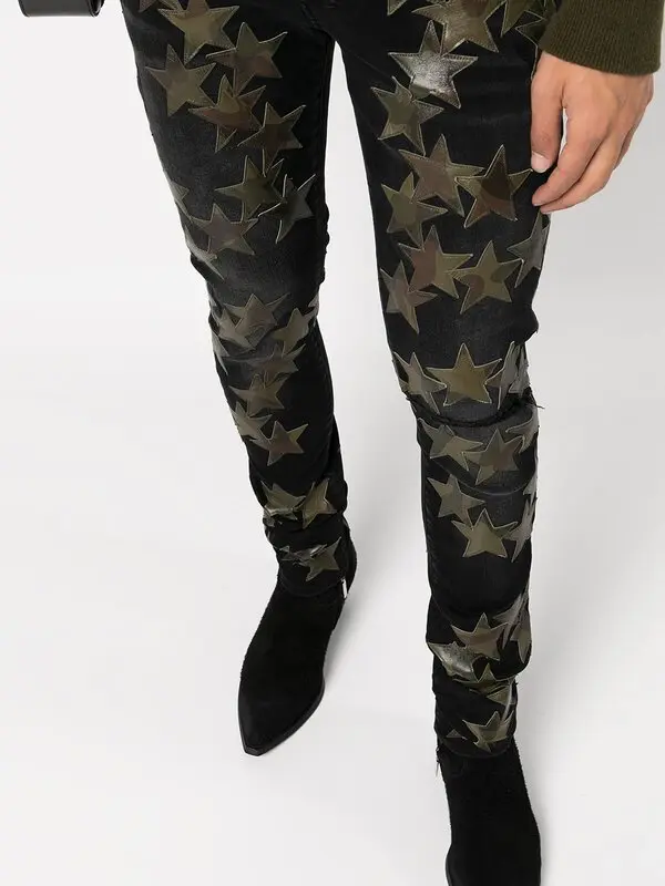 Farfetch Camo Print Skinny Jeans Amiri Star-Patch Detail Skinny