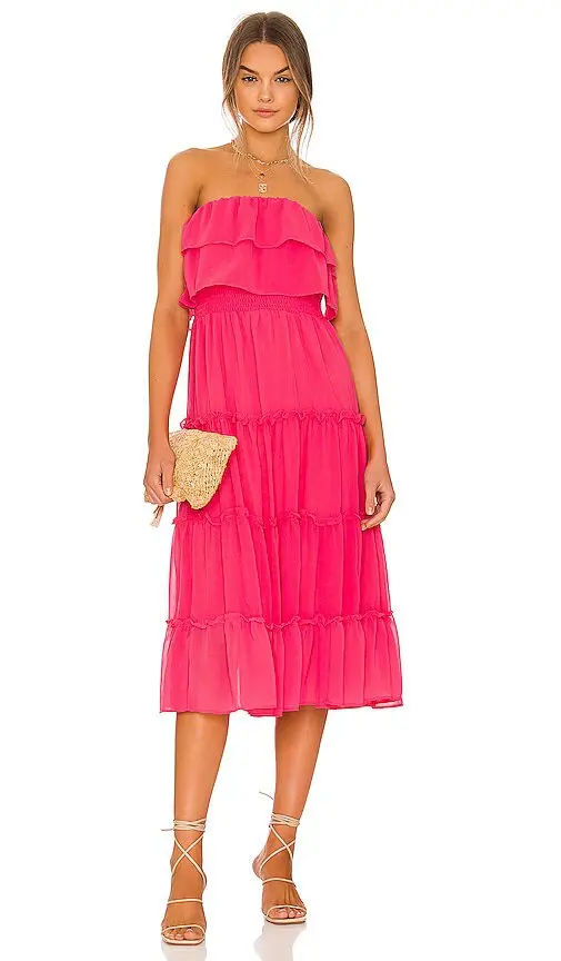 knee length dresses for ladies Santana Ruffle Sleeve Tie Back Midi Dress Fuchsia / S by Sugarlips