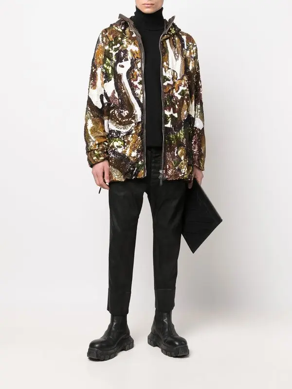 Dsquared2 Sequined Abstract Print Zip-up Hooded Jacket