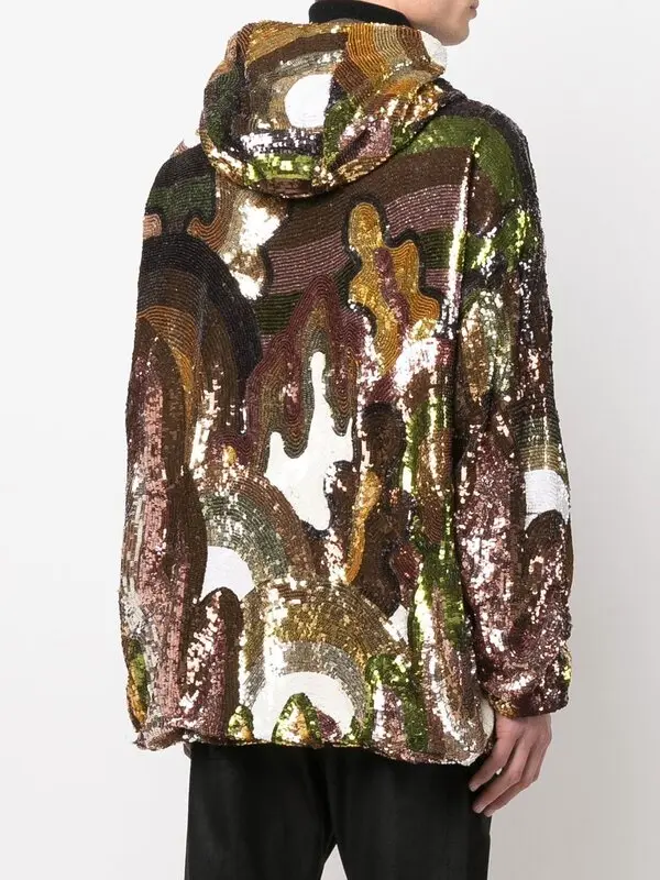 Dsquared2 Sequined Abstract Print Zip-up Hooded Jacket