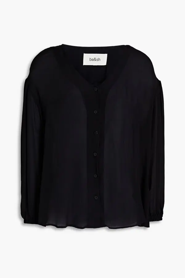 Ba&sh Crepe De Chine Gathered Sleeve Blouse - Black