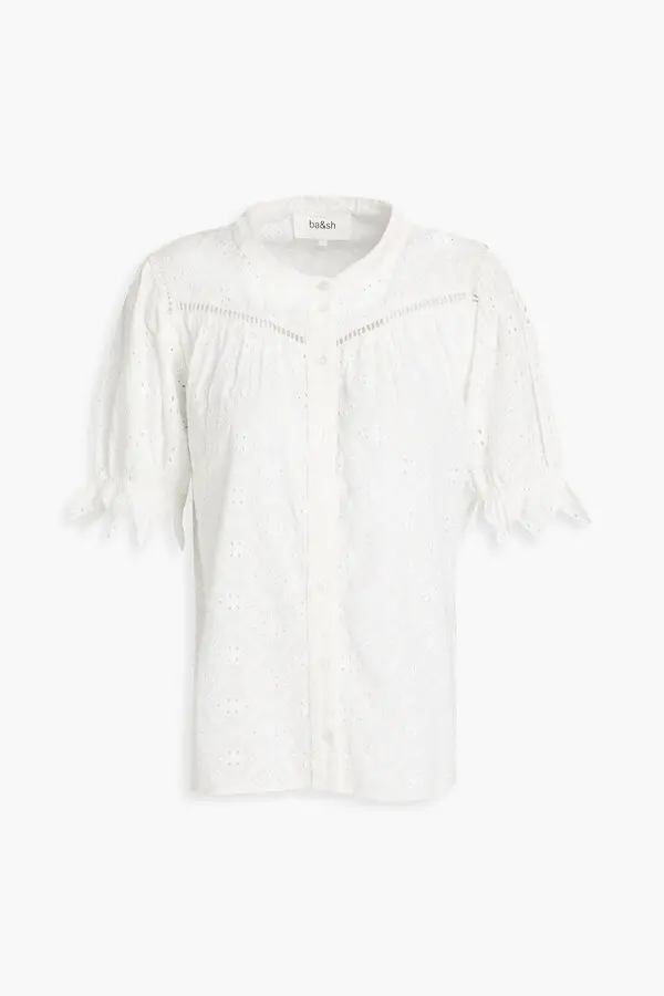 Ba&sh Gathered Broderie Anglaise Cotton Shirt - Ivory