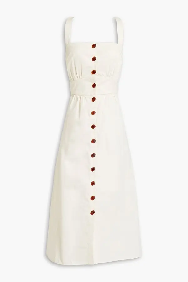 Ba&sh Open-back Gathered Cotton Poplin Midi Dress - Ecru