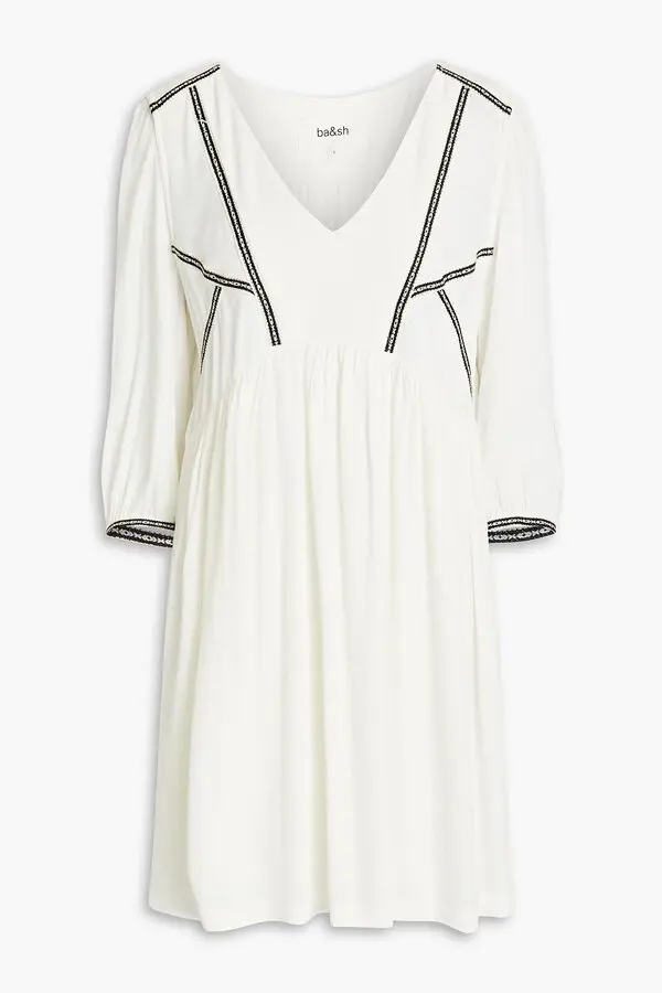 Ba&sh Gathered Crepe De Chine Mini Dress - Ecru