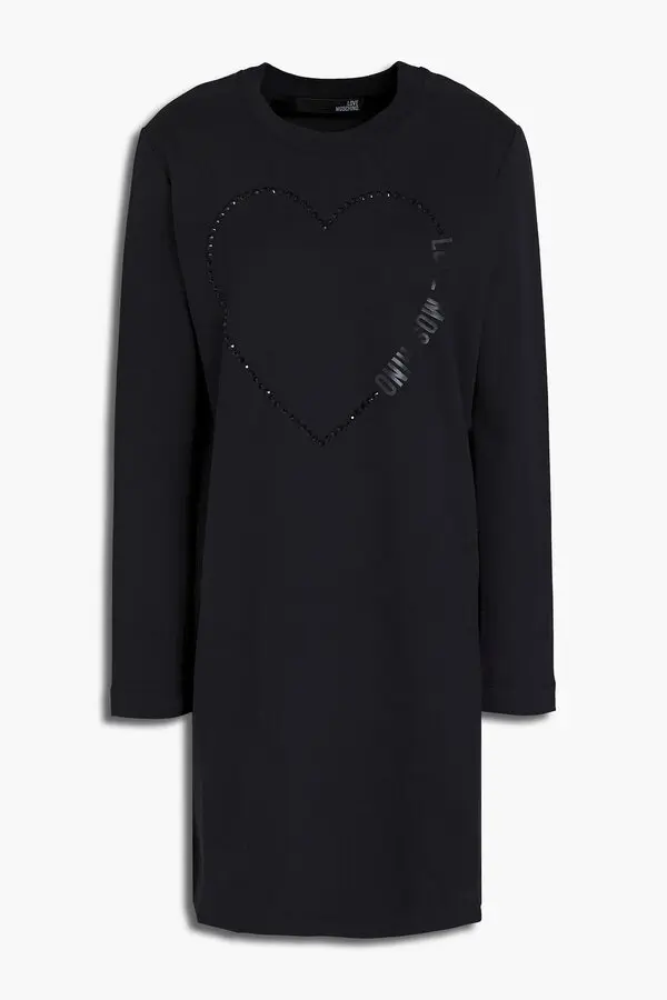 Moschino Embellished Logoprint Cottonfleece Mini Dress - Black