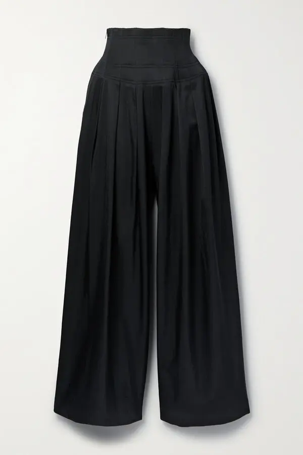 THE ROW Trude Pleated Silk And Wool-blend Wide-leg Pants
