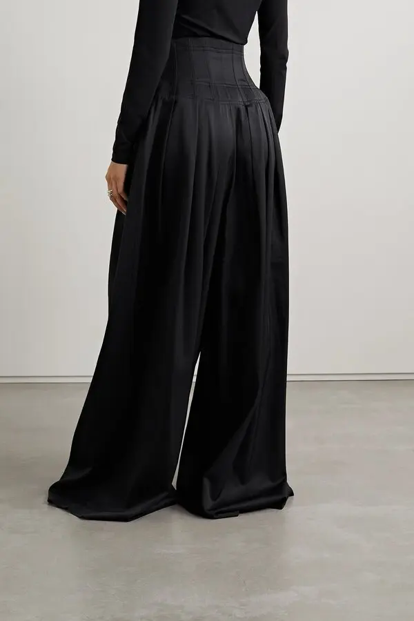 THE ROW Trude Pleated Silk And Wool-blend Wide-leg Pants