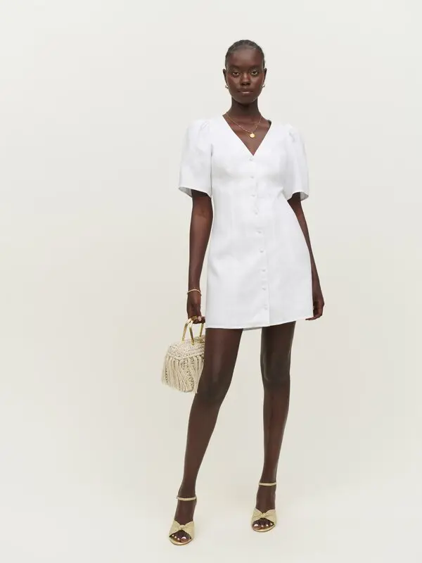 Reformation Joelle Linen Dress - White | Editorialist