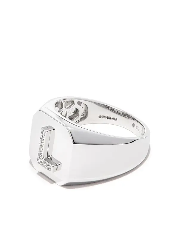 Shay 18k White Gold Champion Initial Ring - Silver