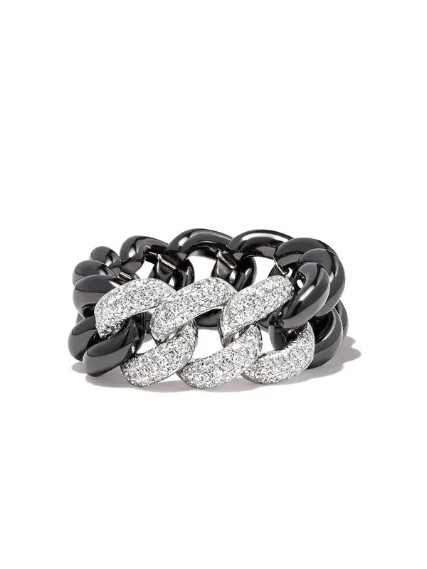 Shay 18k White Gold Diamond Link Ring - Black