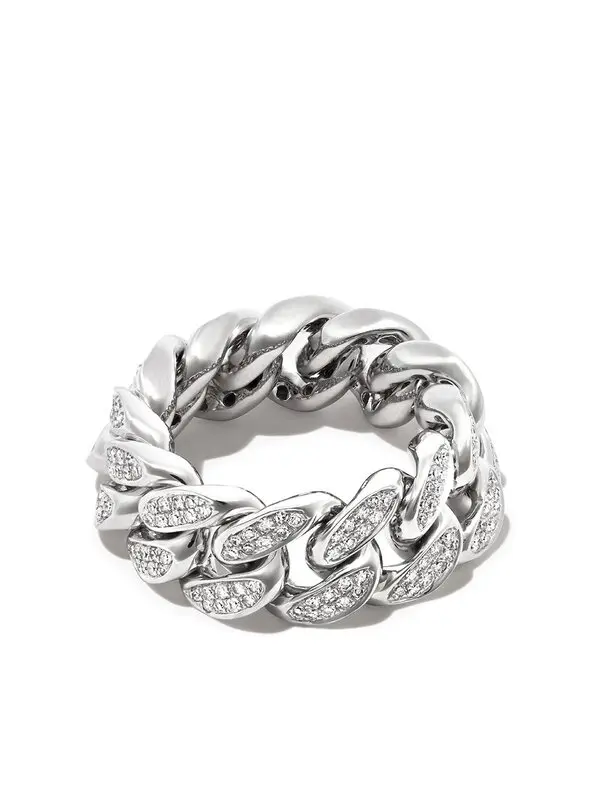 Shay 18k White Gold Diamond Flat-link Ring - Silver