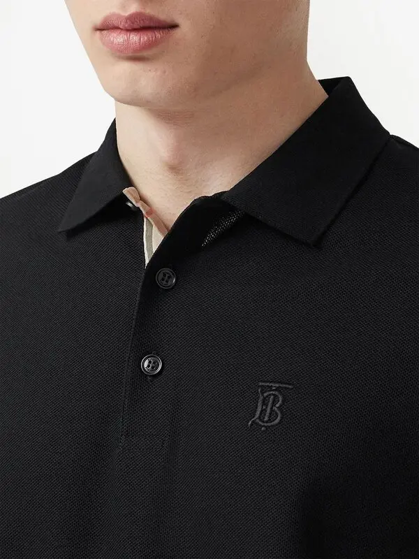 Burberry Monogram Cotton Piqué Polo Shirt - Black