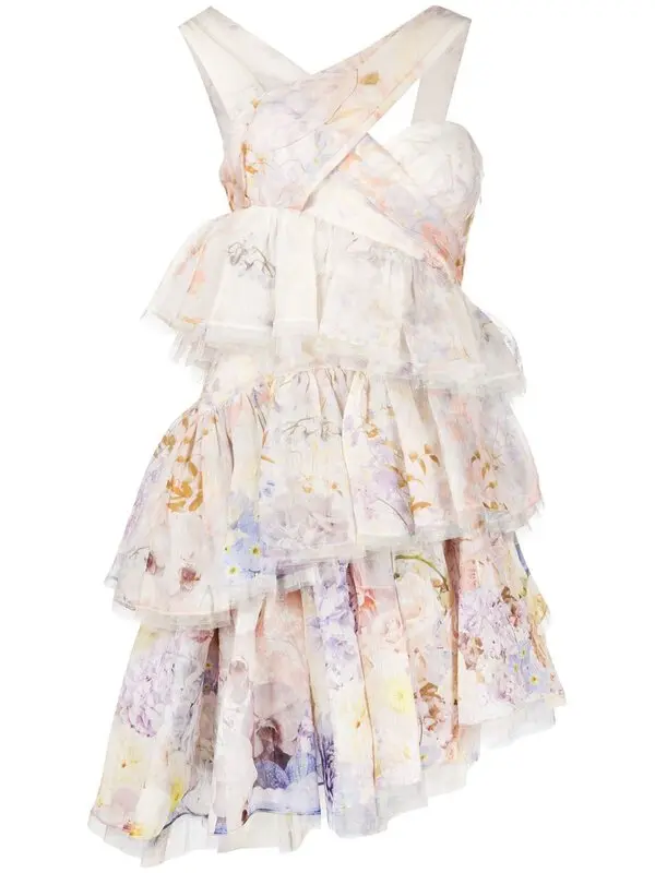 Zimmermann Rhythmic Asymmetric Mini Dress - Neutrals