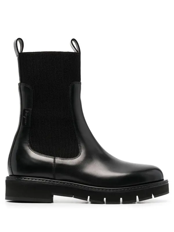 FERRAGAMO Cleated-sole Leather Chelsea Boots - Black