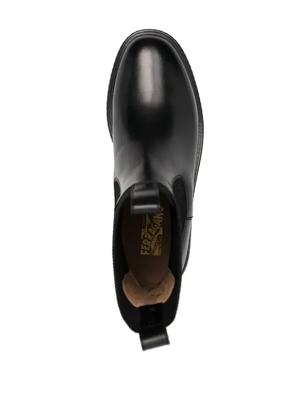 FERRAGAMO Cleated-sole Leather Chelsea Boots - Black