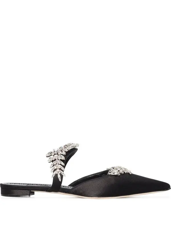 Manolo Blahnik Lurum Crystal-embellished Mules - Black