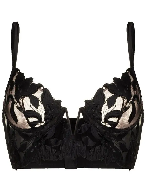 Fleur Du Mal Lily Embroidery Longline Demi Bra - Black