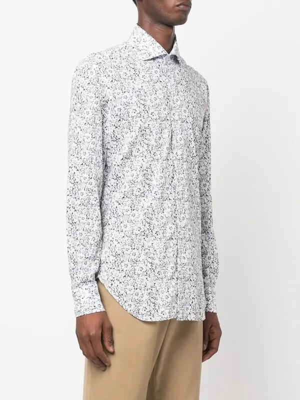 BARBA NAPOLI Floral-print Long-sleeve Shirt - White
