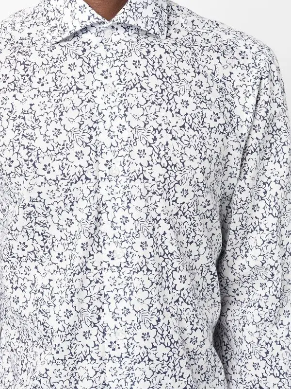 BARBA NAPOLI Floral-print Long-sleeve Shirt - White