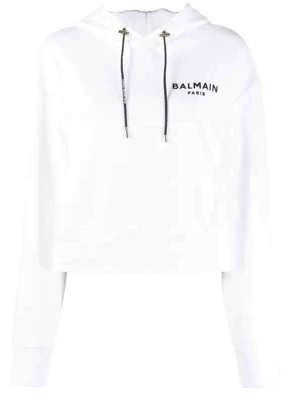Balmain Logo-print Cropped Hoodie - White