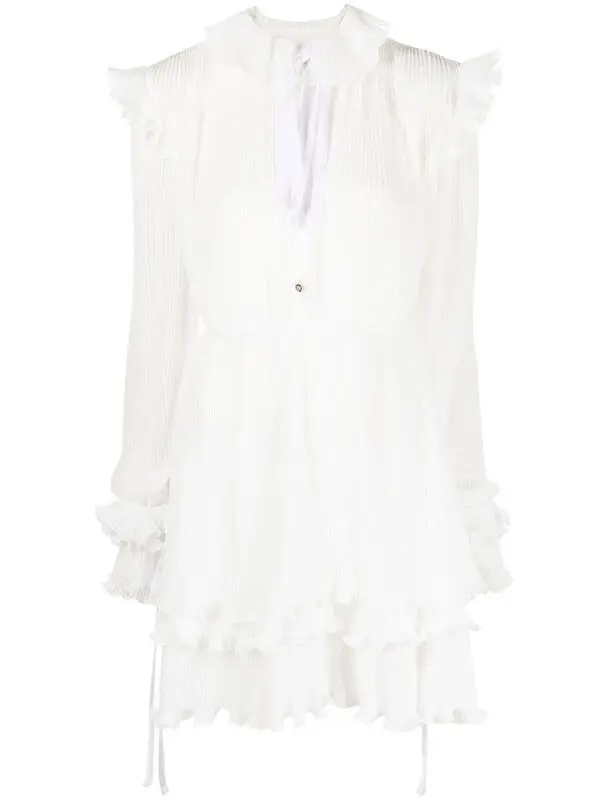 Philipp Plein Ruffled Plissé Midi Dress - White
