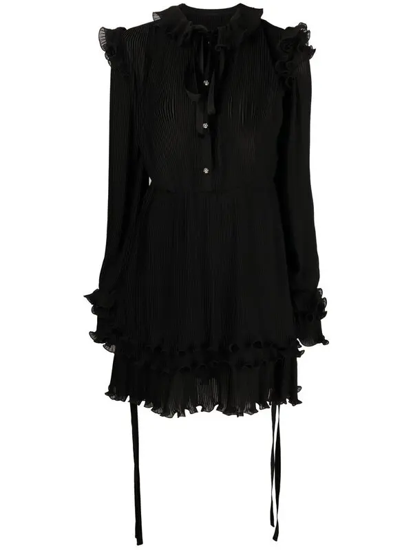 Philipp Plein Ruffled Plissé Midi Dress - Black