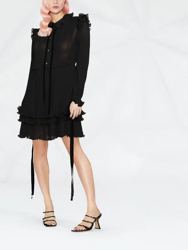 Philipp Plein Ruffled Plissé Midi Dress - Black