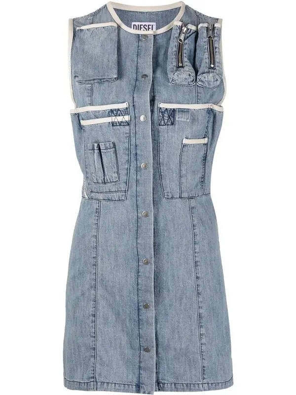 DIESEL® Sleeveless Denim Dress With Cargo Pockets - Blue