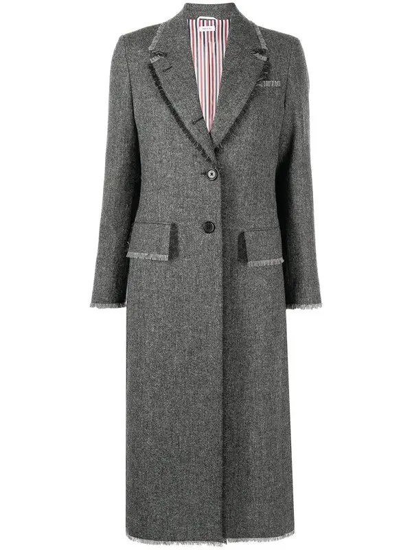 Thom Browne Frayed Trim Single-breasted Coat