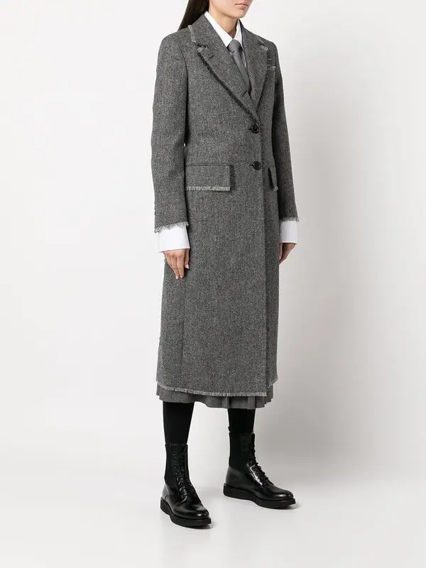 Thom Browne Frayed Trim Single-breasted Coat