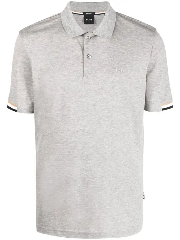 BOSS Stripe-collar Short Sleeved Polo Shirt - Grey