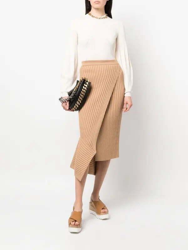 Stella McCartney Asymmetric Ribbed-knit Wrap Skirt - Brown
