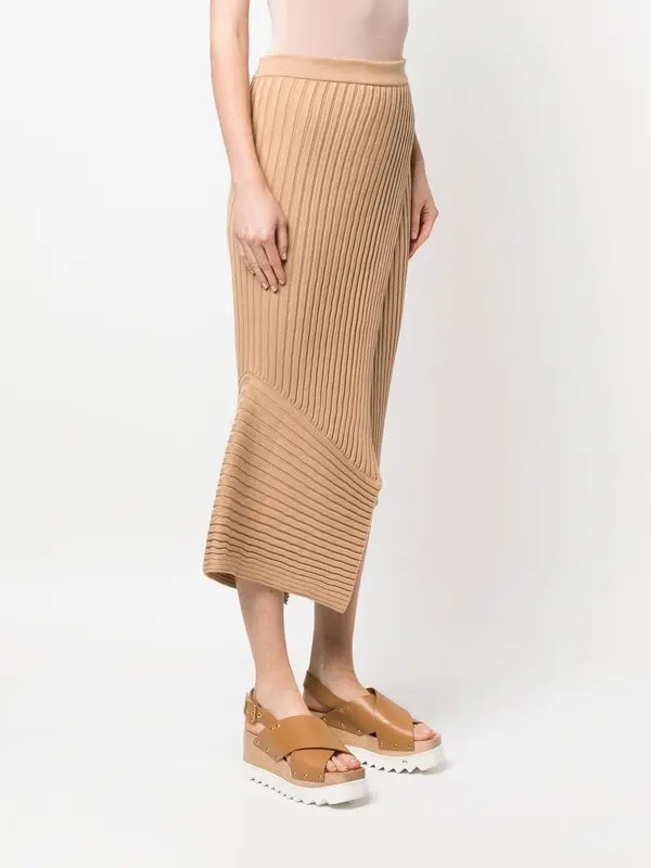 Stella McCartney Asymmetric Ribbed-knit Wrap Skirt - Brown