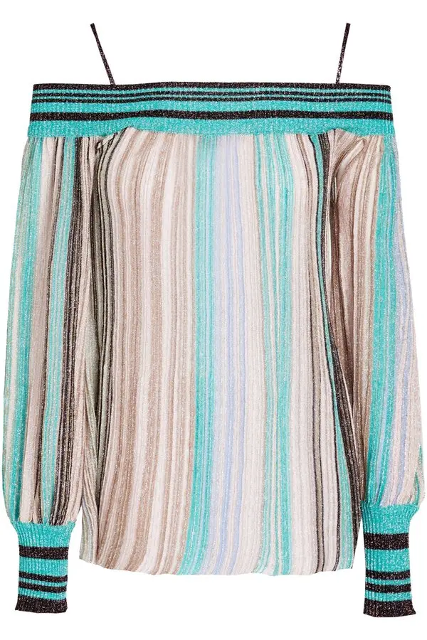 Missoni Cold Shoulder Striped Crochet-knit Top - Turquoise