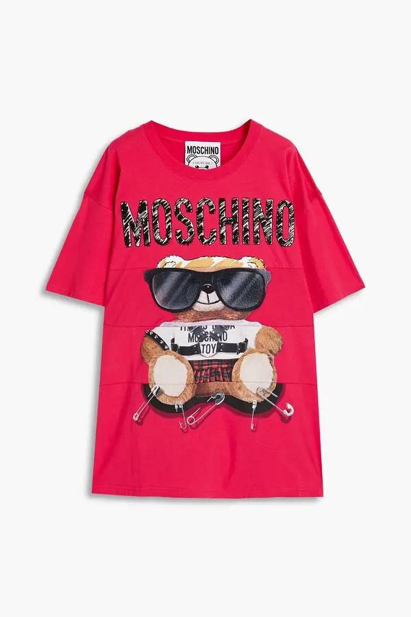 Moschino Embroidered Printed Cottonjersey Tshirt - Fuchsia