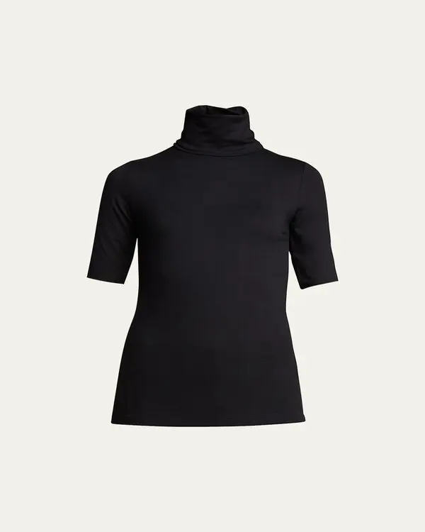 Majestic Filatures Soft Touch Elbow-sleeve Turtleneck Top